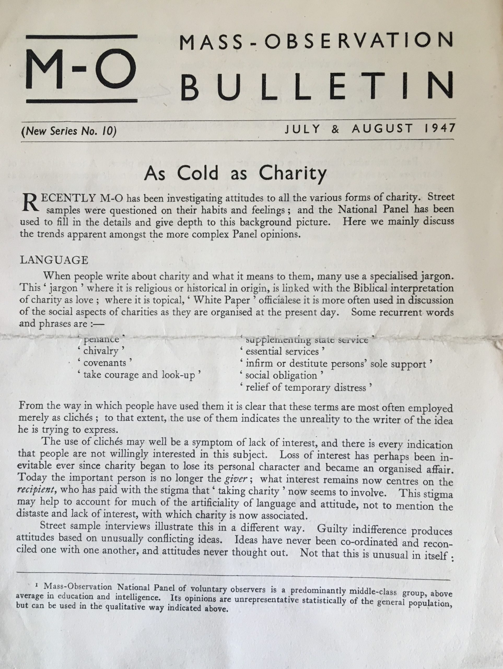 Mass Observation Archive – Charity and voluntary sector archives